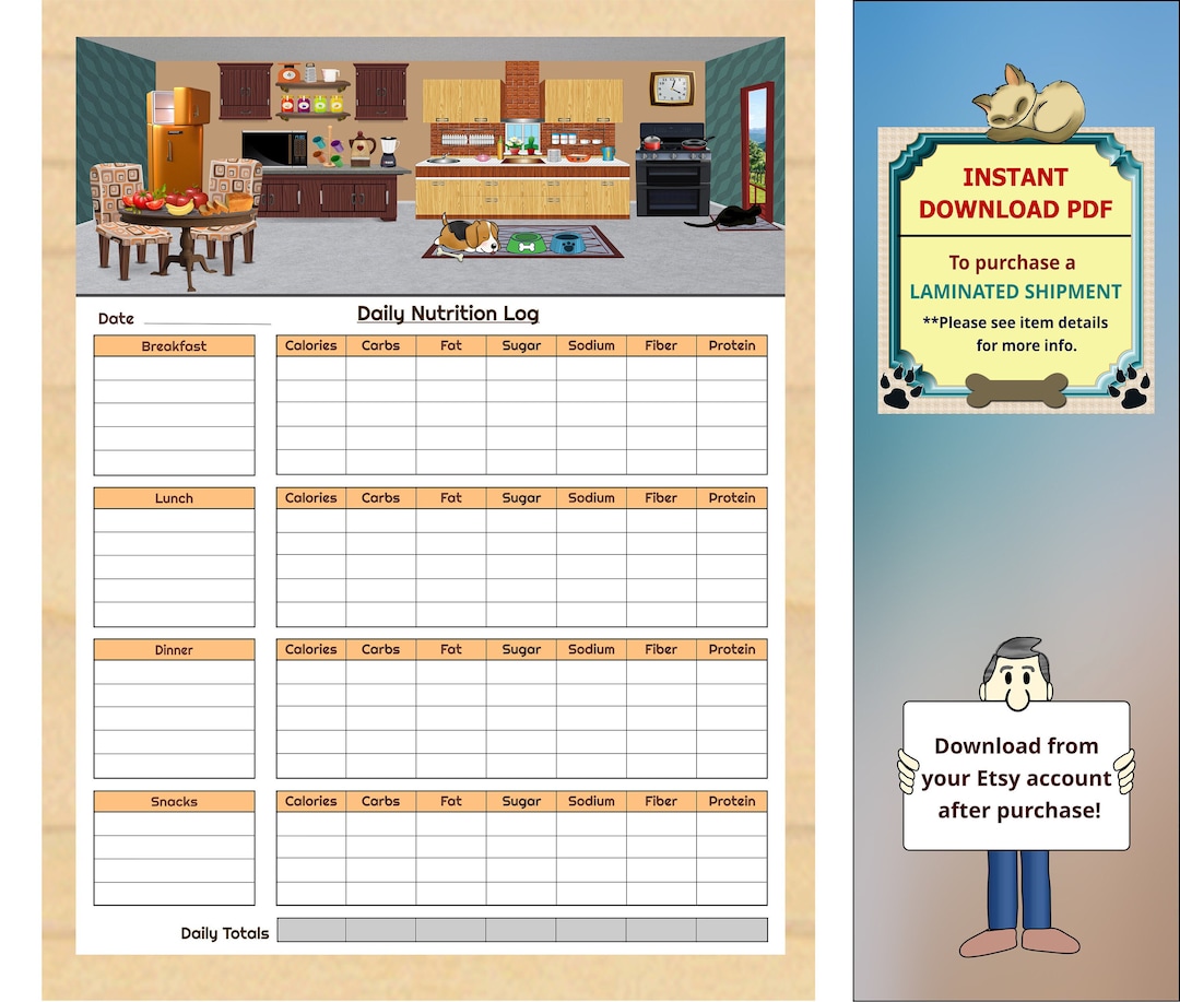 Printable Daily Nutrition Log Food Intake Journal Calories, Carbs ...