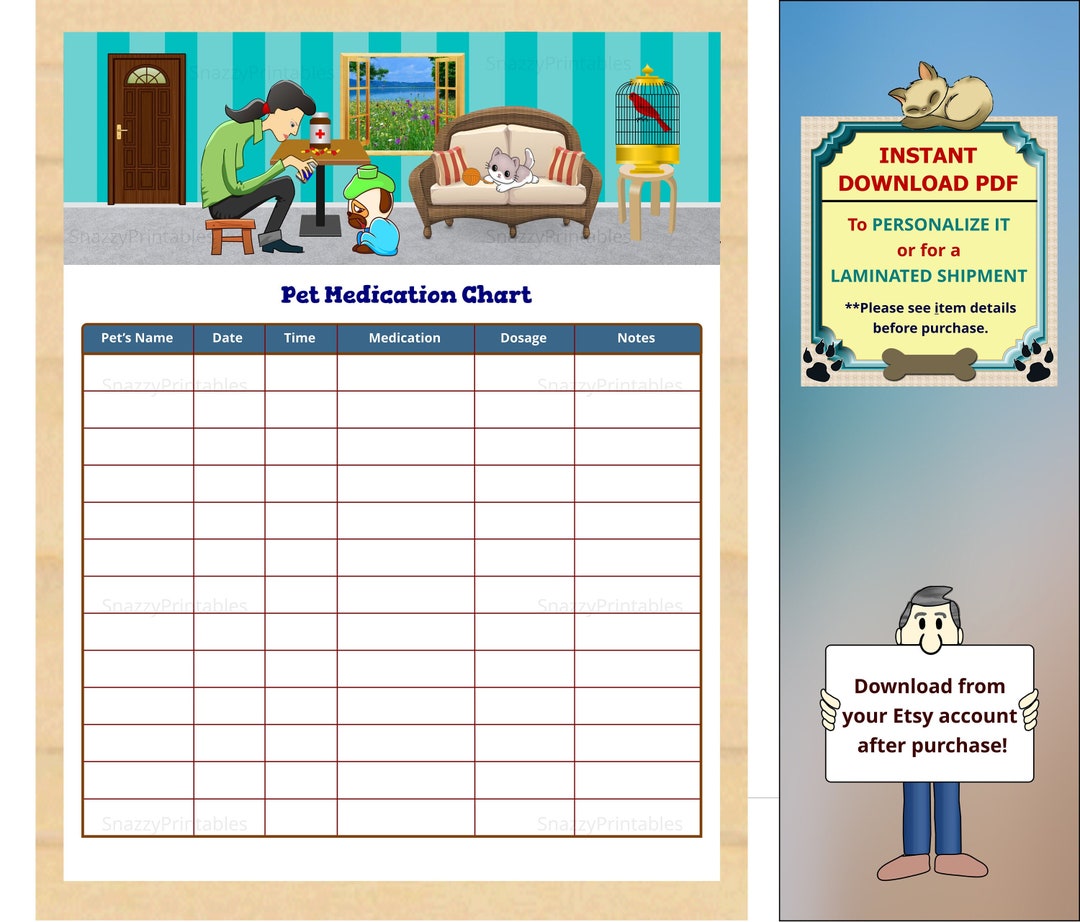Fillable Pet Medication Chart Printable, Cat, Dog Medication Schedule ...