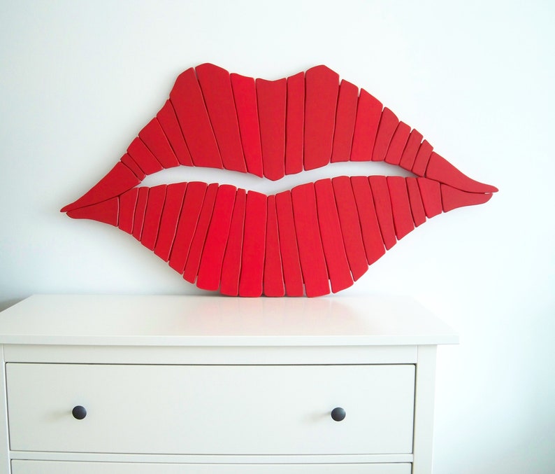 Wood Installation Red Lips Boho Decor Lips Wall Art Above | Etsy