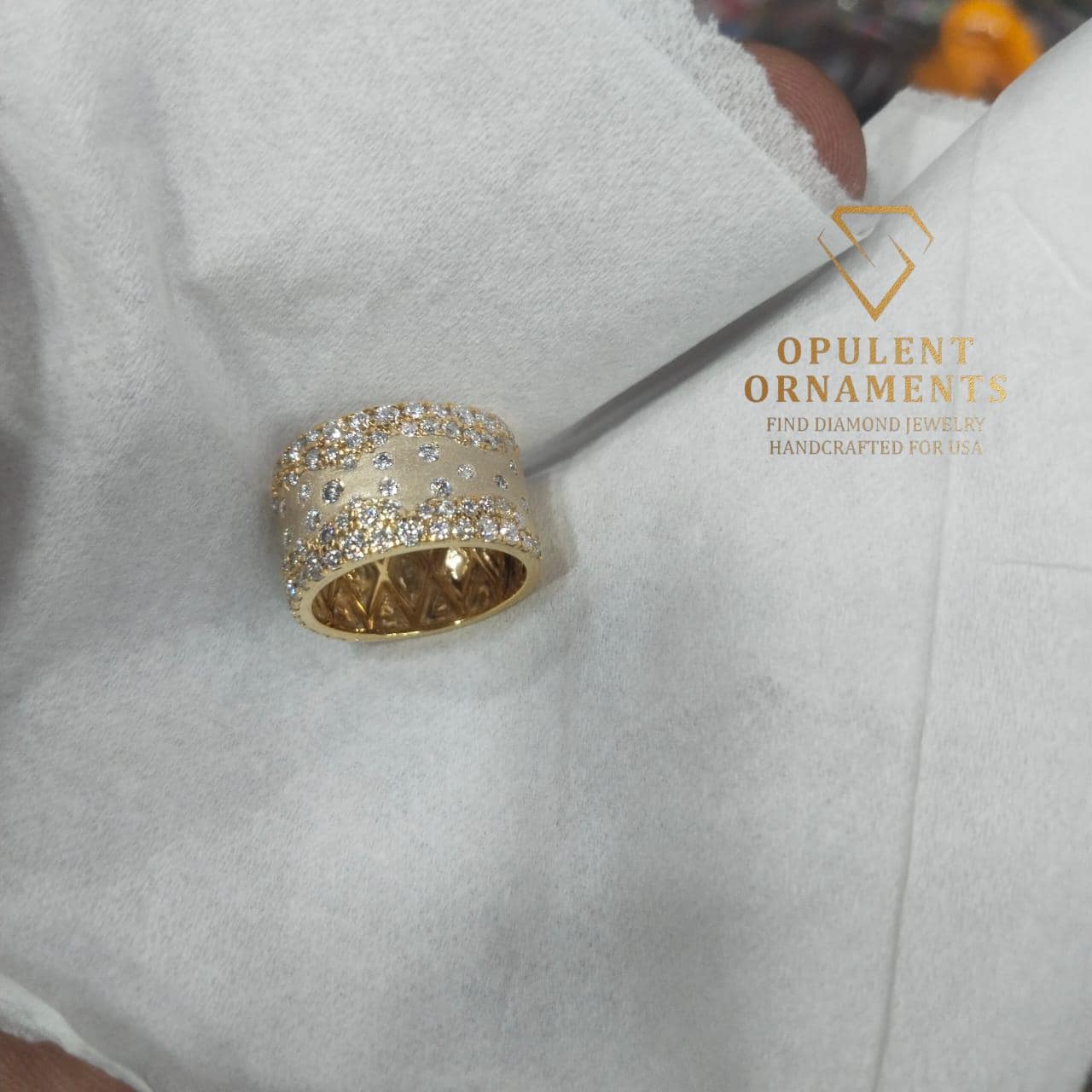 Round Diamond Gold Ring Wide Band 14k18k Yellow Gold Matte Finish ...