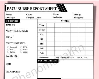 Pacu Report Sheet - Etsy