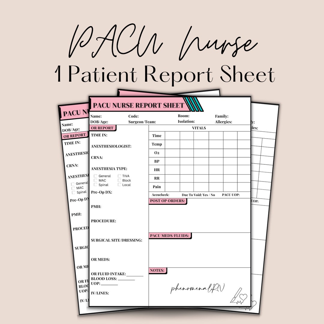 PACU Nurse Report Sheet Template, PACU Nurse Brain, Pacu, Nursing - Etsy