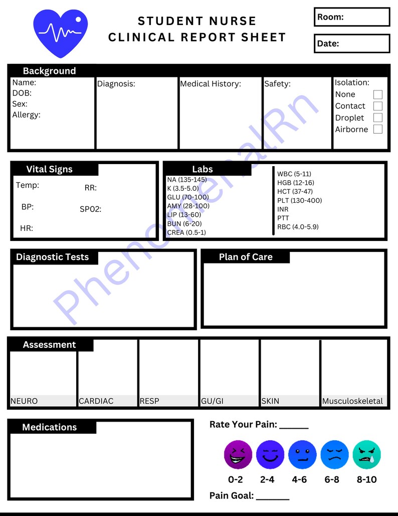 Nursing Student Clinical Report Sheets Nursing Student - Etsy