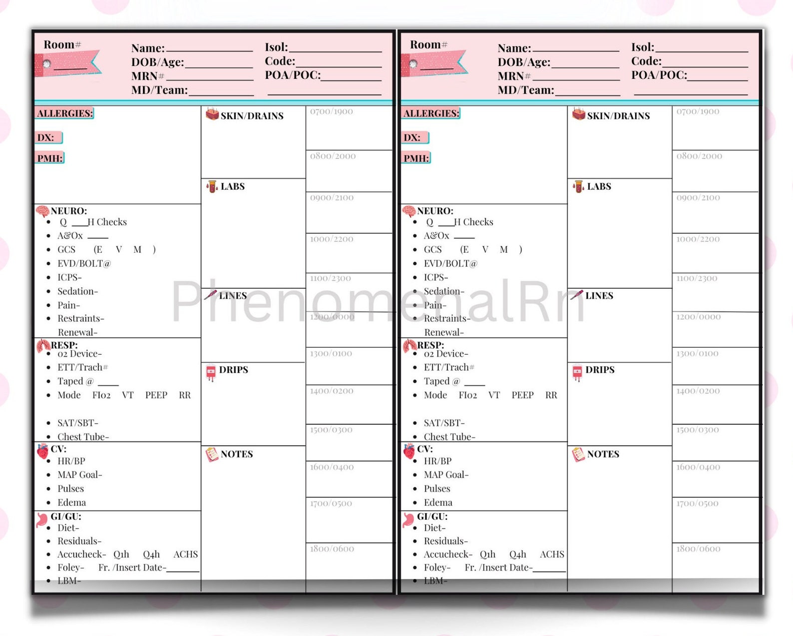 ICU Report Sheets Bundle, 4 Different 2pt ICU Nurse Report Sheets ...
