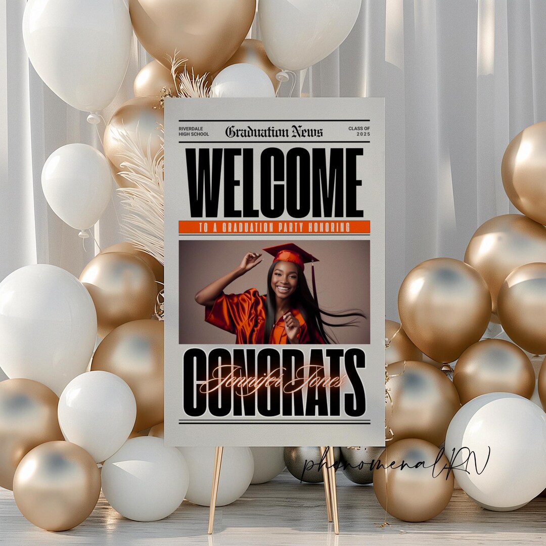 Photo Graduation Party Welcome Sign Template, Class of 2025, Orange ...
