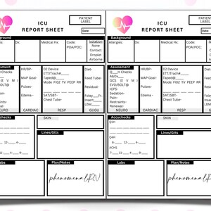 ICU Report Sheets Bundle, 4 Different 2pt ICU Nurse Report Sheets ...