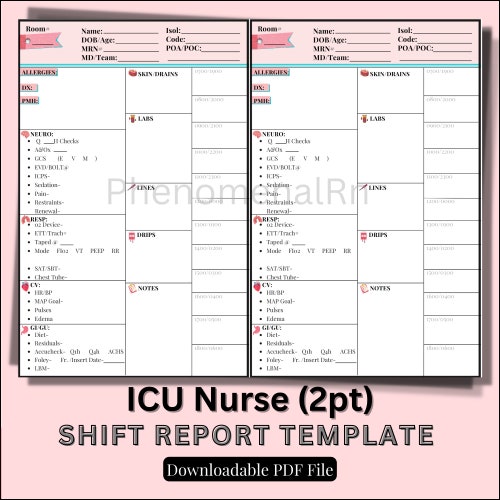 ICU Nurse Report Sheet Day Shift - Etsy