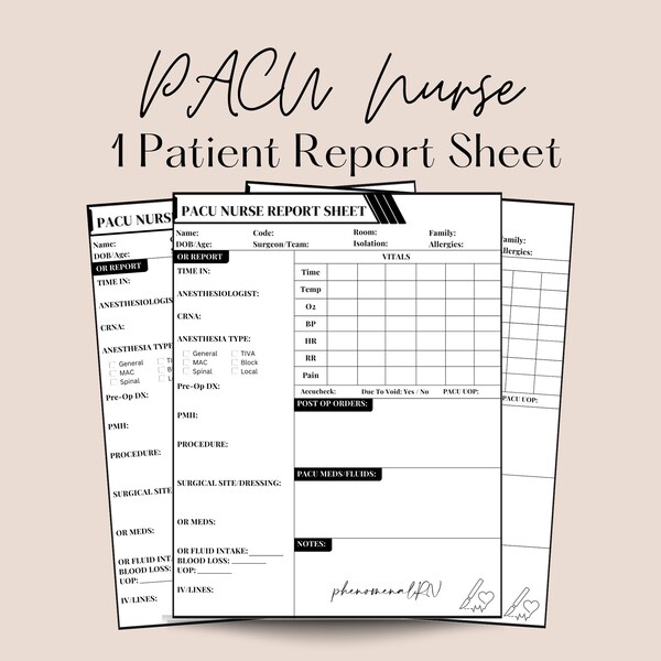 PACU Nurse Report Sheet Template, PACU Nurse Brain, Pacu, Nursing - Etsy