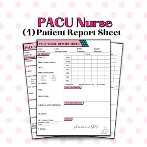 PACU Nurse Report Sheet Template, PACU Nurse Brain, Pacu, Nursing - Etsy