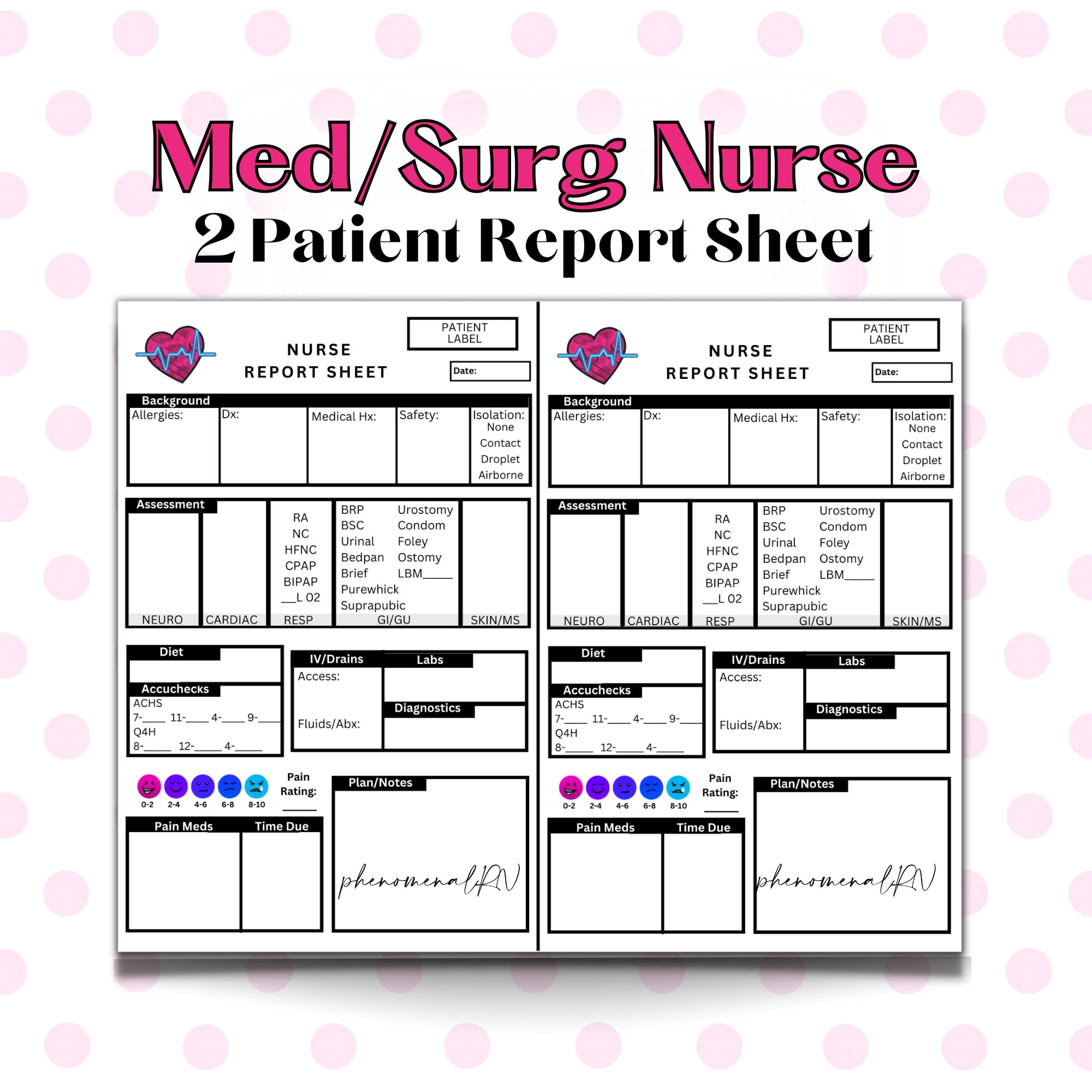 2 Patient Med/surg Nurse Shift Report Template Nurse Brain - Etsy