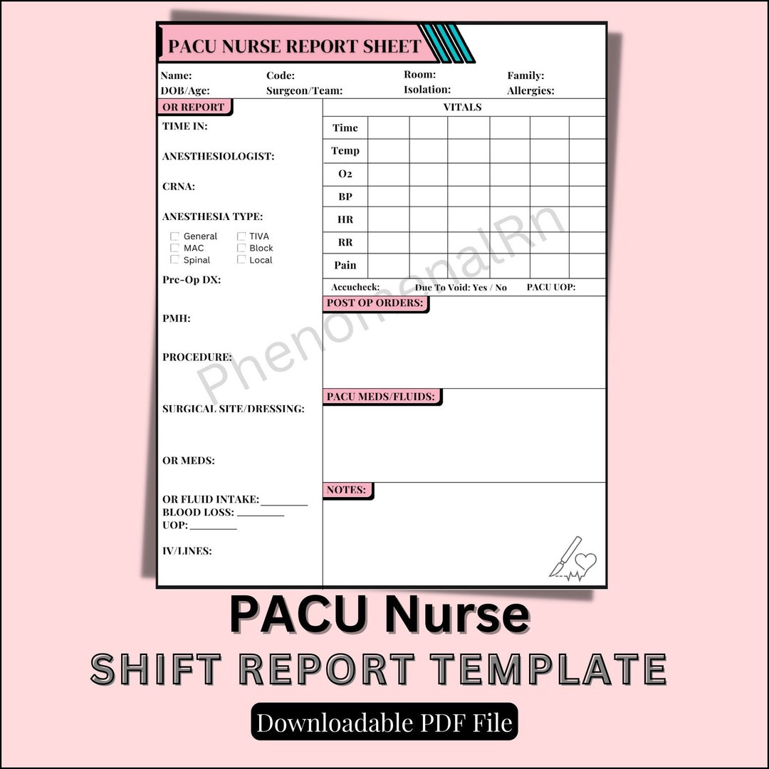 PACU Nurse Report Sheet Template PACU Nurse Brain Pacu - Etsy