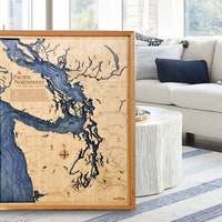 Puget Sound, Washington Map | Engraved Wood Coastal Chart Wall Art Sign ...