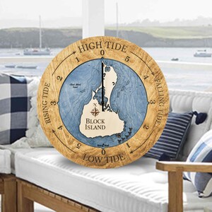 Block Island Nautical Chart High Tide Clock, 3D Wood Map Tide Clock ...