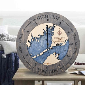 Massachusetts 3D Wood Map Tide Clock, Boston Nautical Chart Tide Clock ...