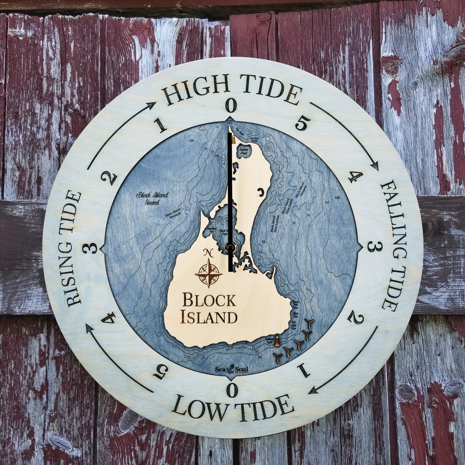 Block Island Nautical Chart High Tide Clock 3D Wood Map Tide - Etsy