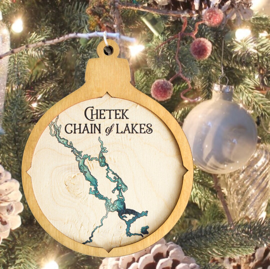 Chetek Chain of Lakes Nautical Map Christmas Ornament, Coastal ...