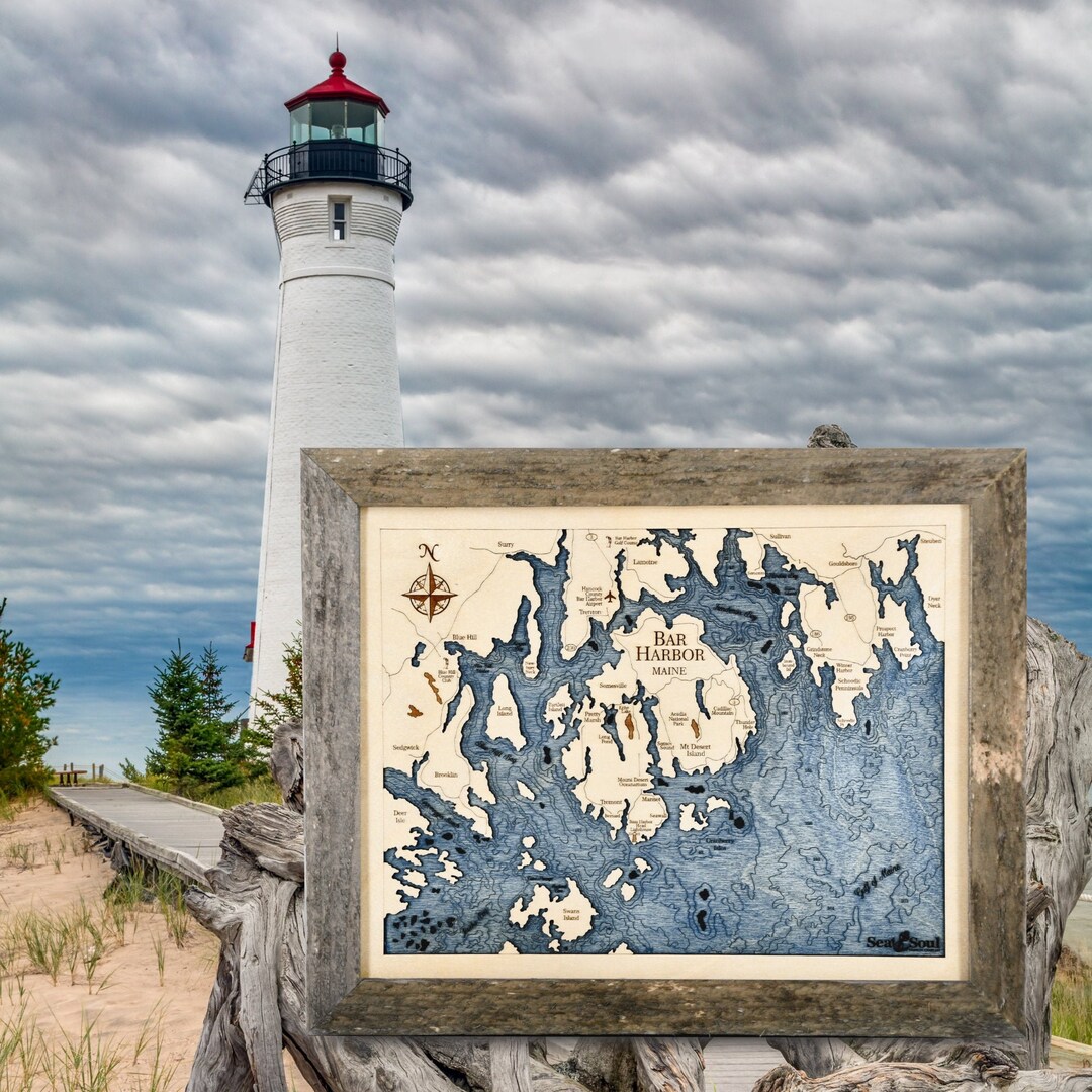 Bar Harbor 3D Wood Map Wall Art , Nautical Chart Wall Decor, Laser ...