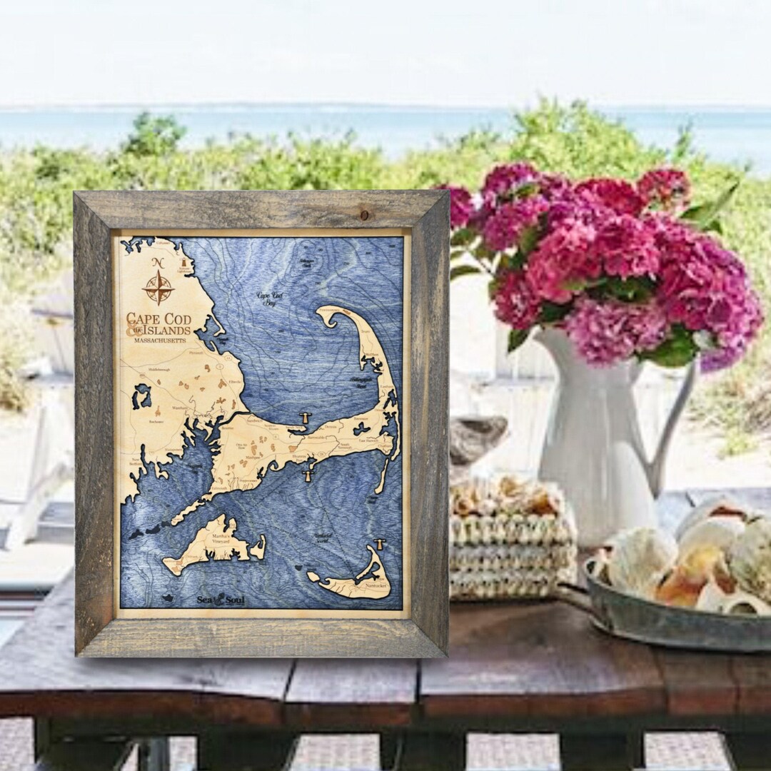 Cape Cod & the Islands Mapa Topográfico Náutico Arte Mural, Tallado 3D ...