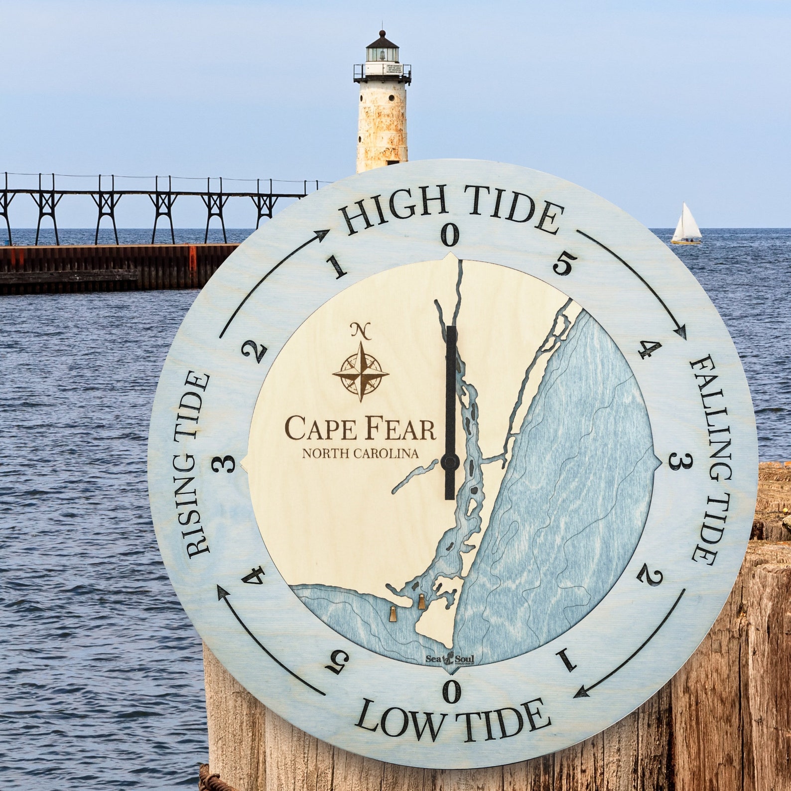 Cape Fear 3D Wood Map Tidal Clock Nautical Chart Tide Clock | Etsy