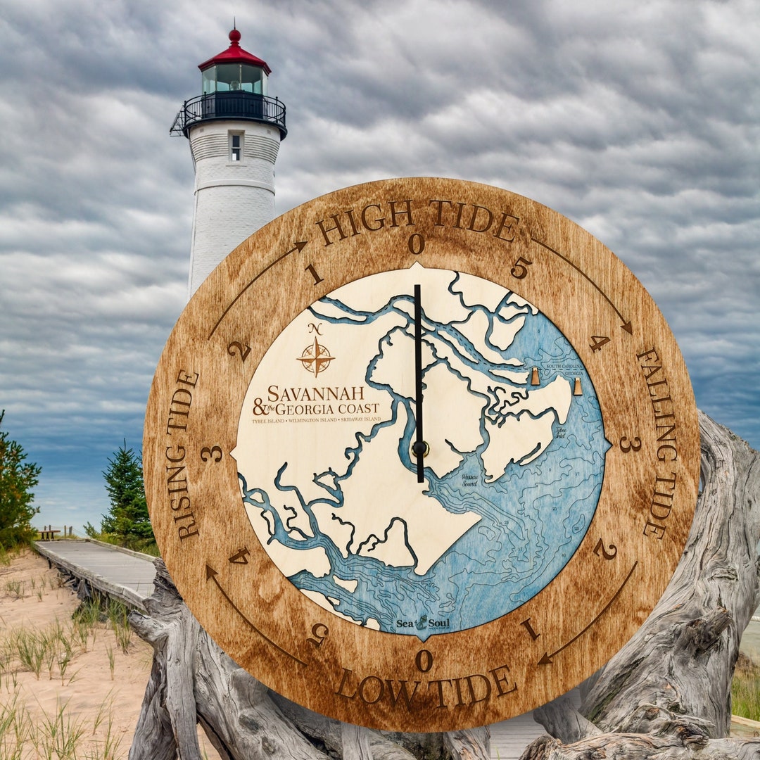 Georgia 3D Nautical Wood Map Tide Clock, East Coast Tide Clock ...