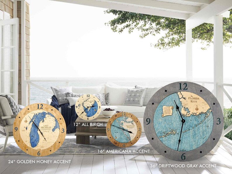 Manatee River 3D Wood Map Nautical Wall Clock, Bradenton Carved Water ...