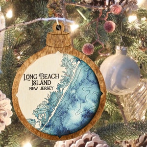 Long Beach Island Nautical Map Christmas Ornament, Coastal Christmas ...