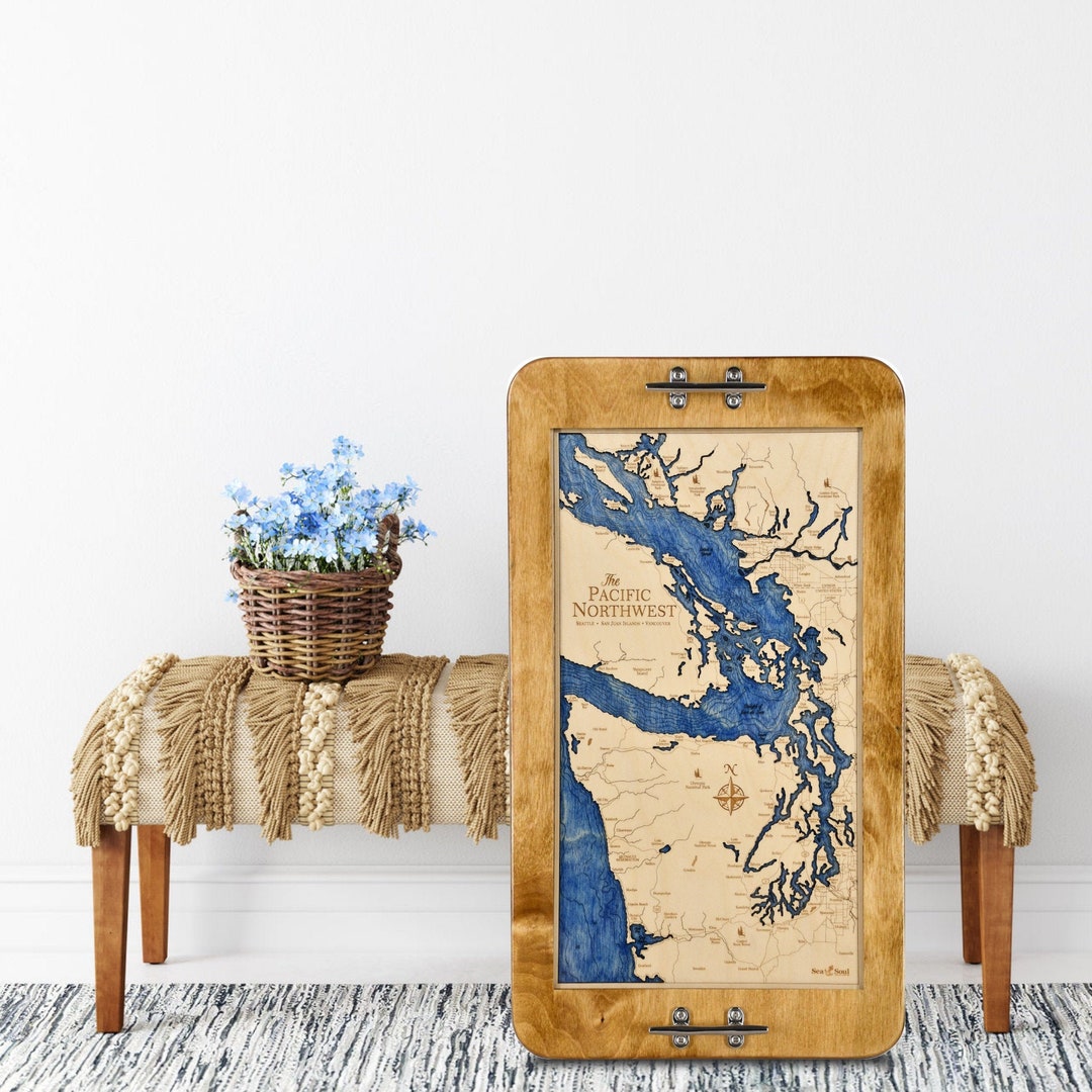 Pacific Northwest 3D Nautical Wood Map Serving Tray, Puget Sound ...
