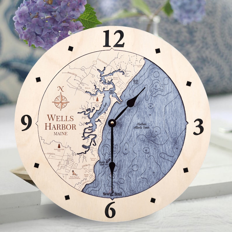 Coast of Maine Nautical Chart 2- Level Wood Clocks, 4 Sizes, Unique ...