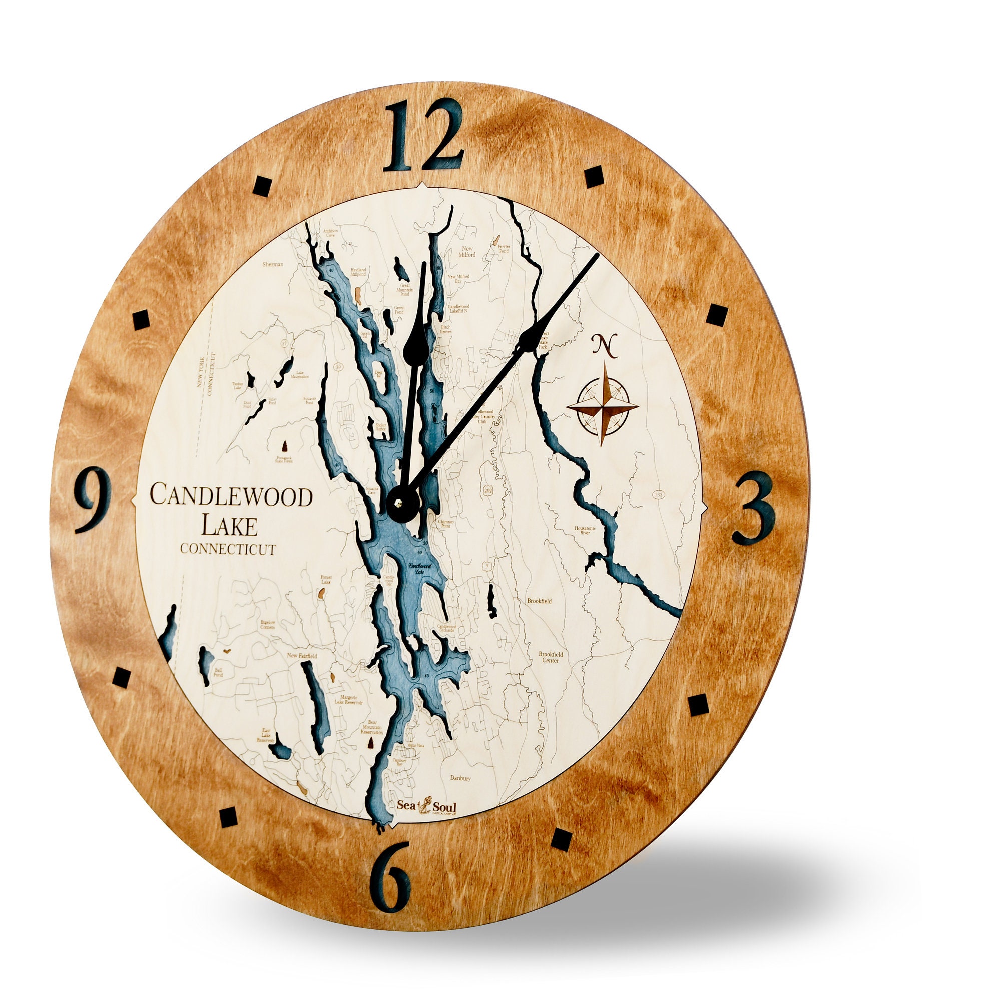 Candlewood Lake 3D Nautical Chart Wall Clock, 3D Wood Map Carved Lake ...