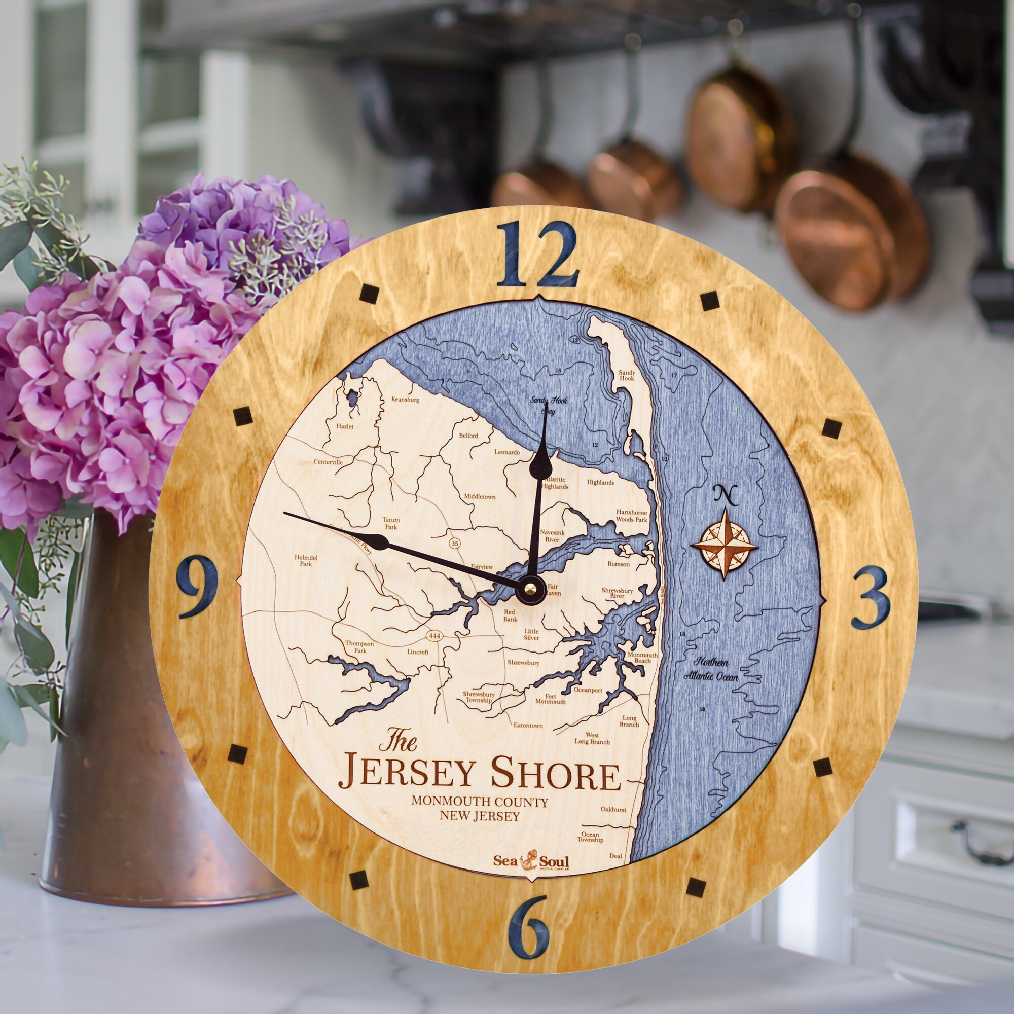Jersey Shore Nautical Map Wall Clock, Home Gifts, Ocean City, Avalon ...