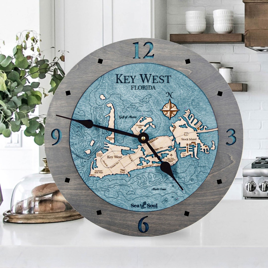 Key West Nautical Wood Chart Wall Clock, Unique Custom Gifts, 3D Wood ...