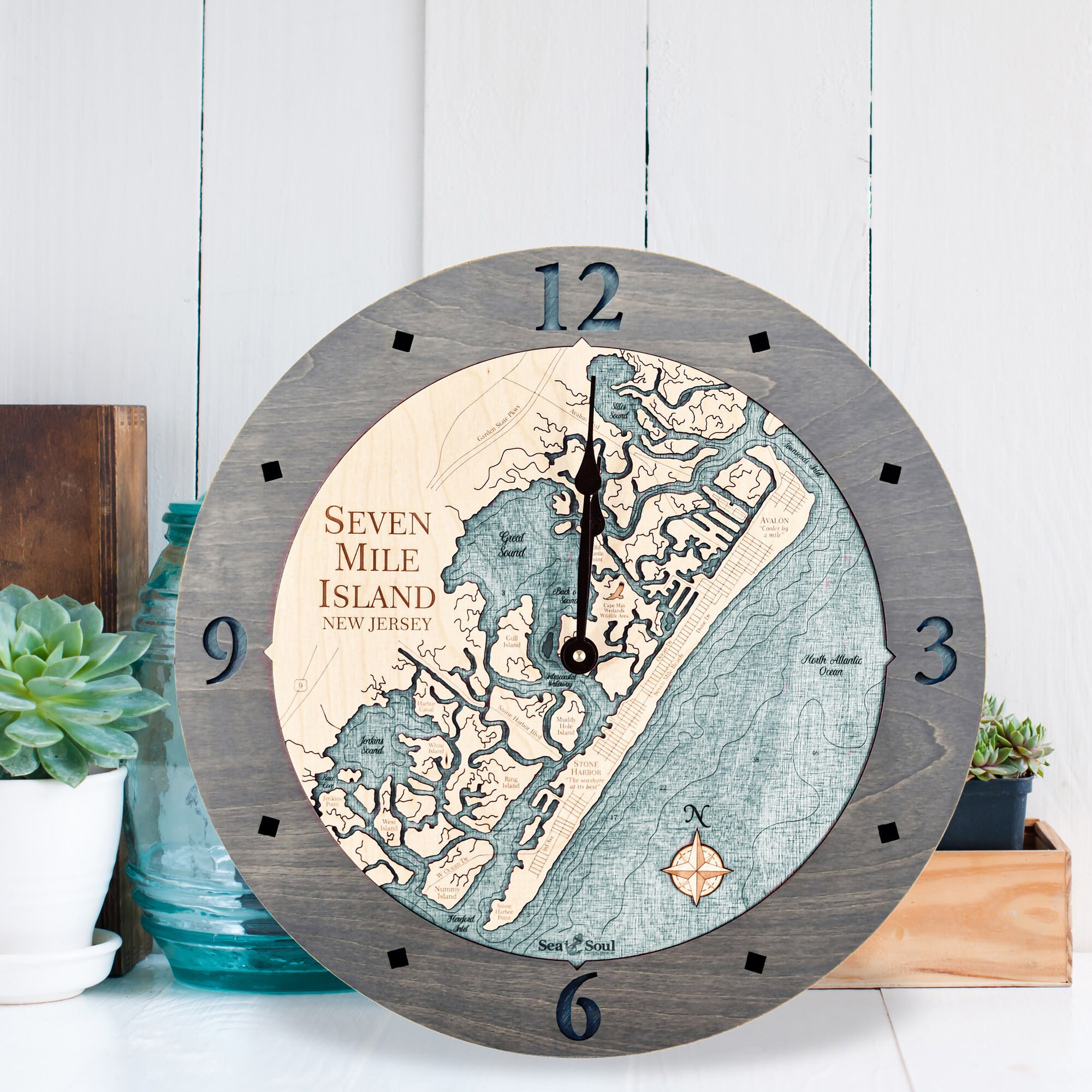 Jersey Shore Nautical Map Wall Clock, Home Gifts, Ocean City, Avalon ...