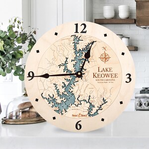Lake Keowee 3D Nautical Map Wall Clock, Large Wood Lake Art Wall Clock ...