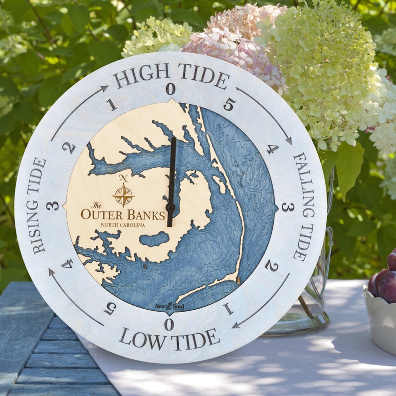 Outer Banks 3D Wood Map Tide Clock, Coastal Home Decor, OBX Nautical Chart Tide Clock, 5th ...