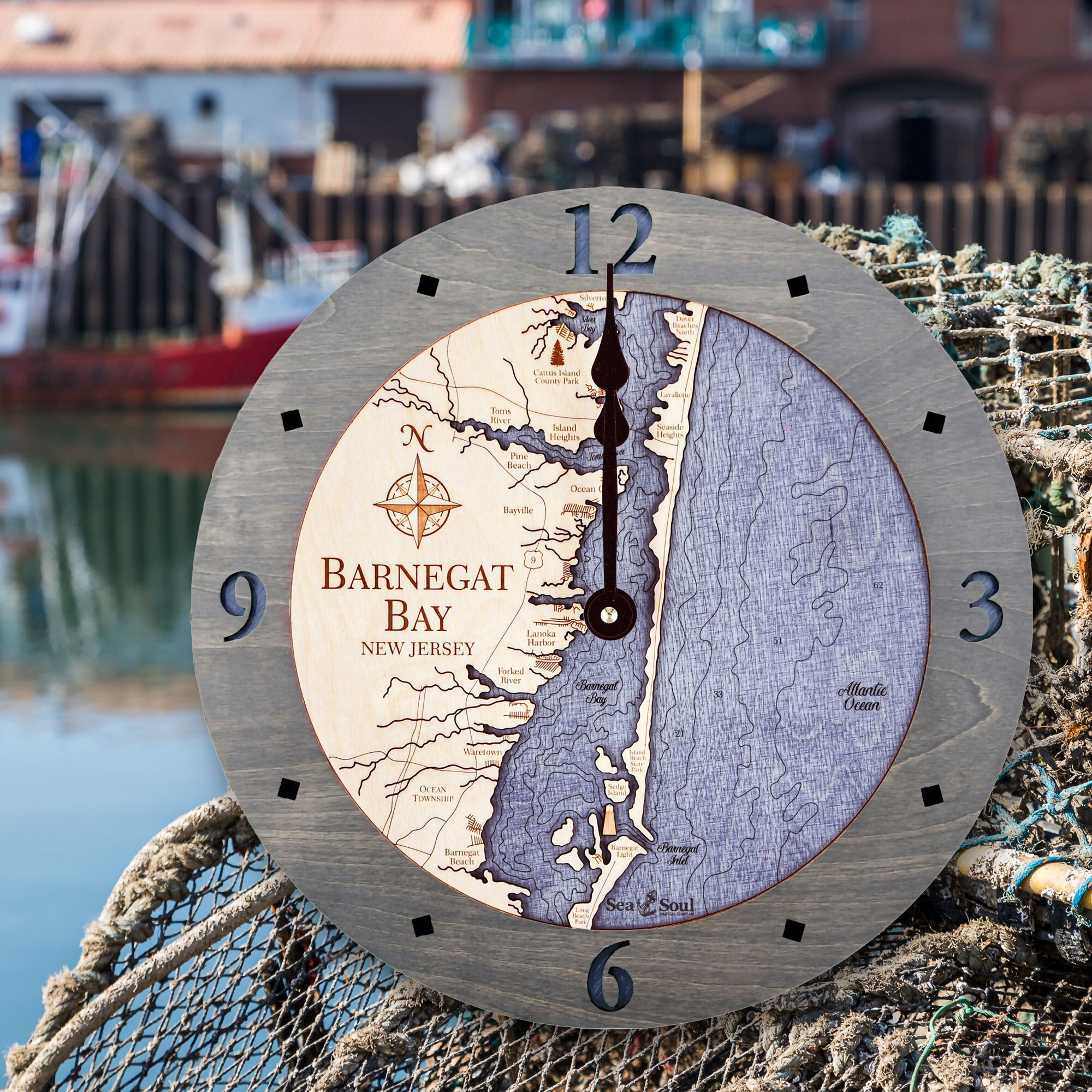 Jersey Shore Nautical Map Wall Clock, Home Gifts, Ocean City, Avalon ...