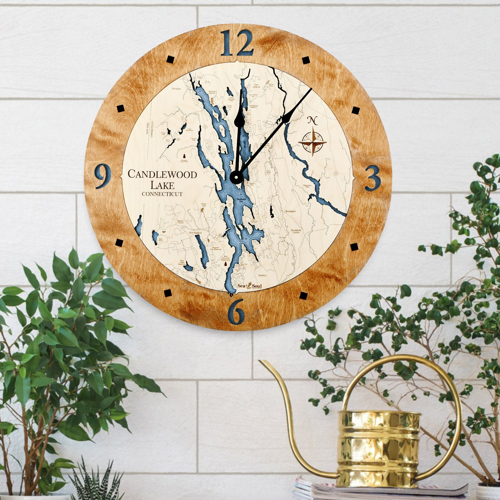 Candlewood Lake 3D Nautical Chart Wall Clock, 3D Wood Map Carved Lake ...