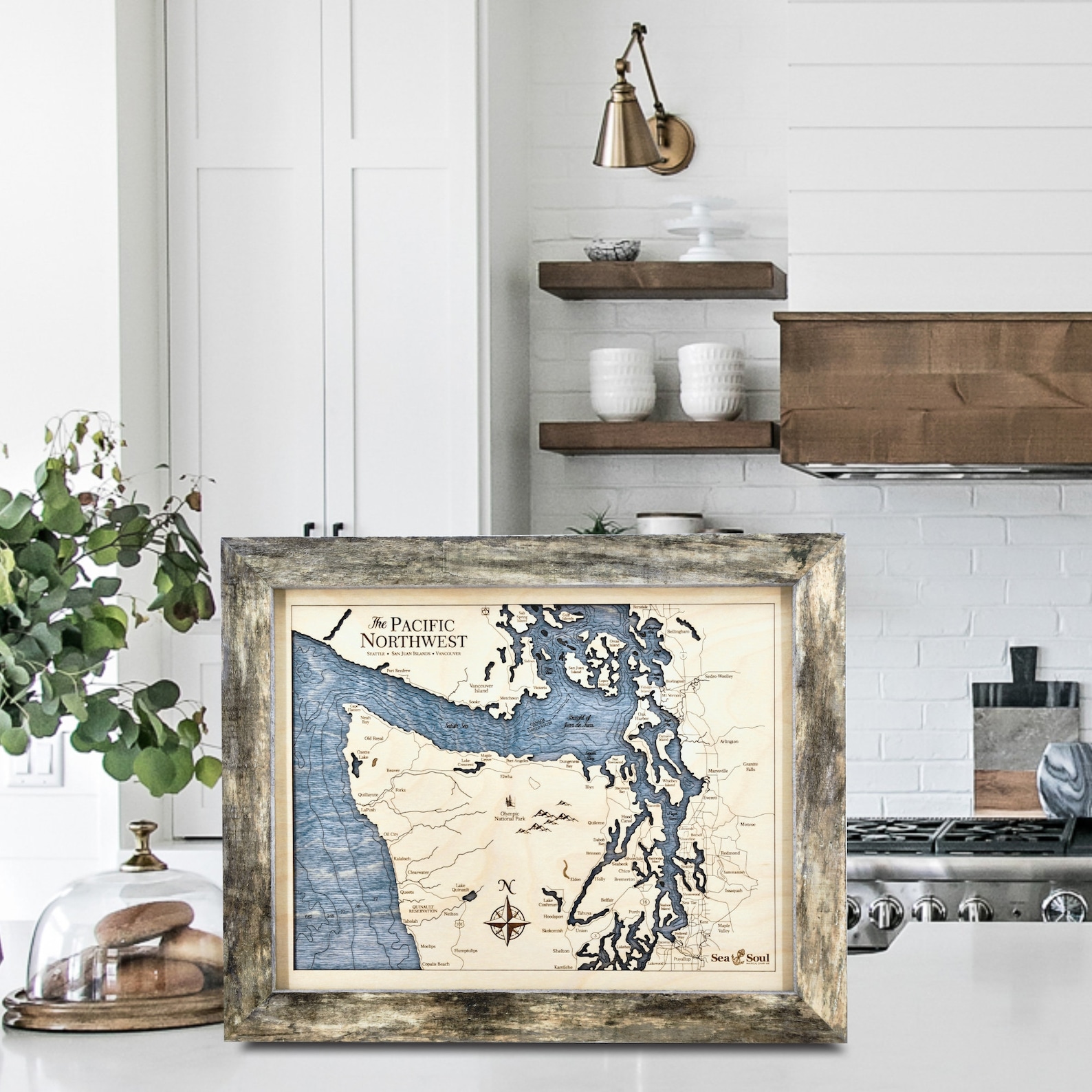 Pacific Northwest Nautical 3D Wood Map Wall Art, Salish Sea Carved Wall ...