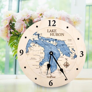 Lake Huron 3D Nautical Wood Map Wall Clocks, Great Lakes Depth Map ...