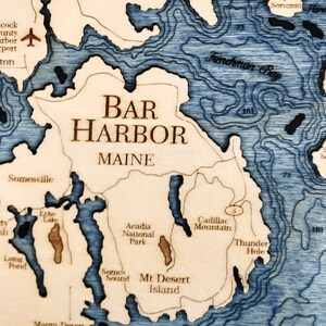 Bar Harbor 3D Wood Map Wall Art , Nautical Chart Wall Decor, Laser ...
