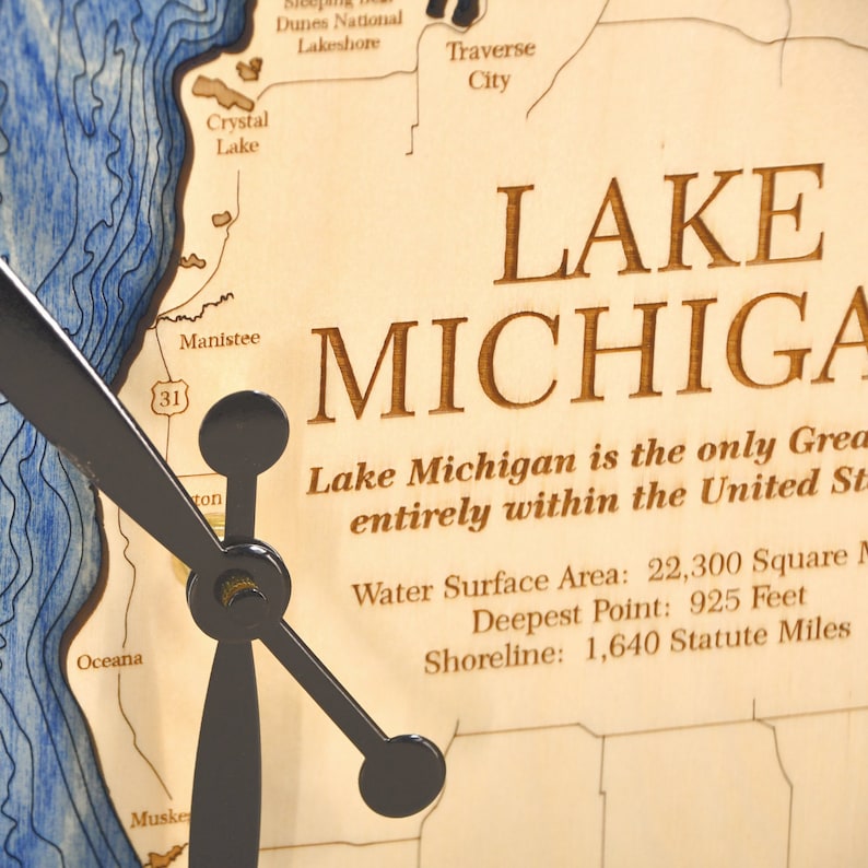 Lake Michigan Nautical Wood Map Wall Clock Large Nautical - Etsy
