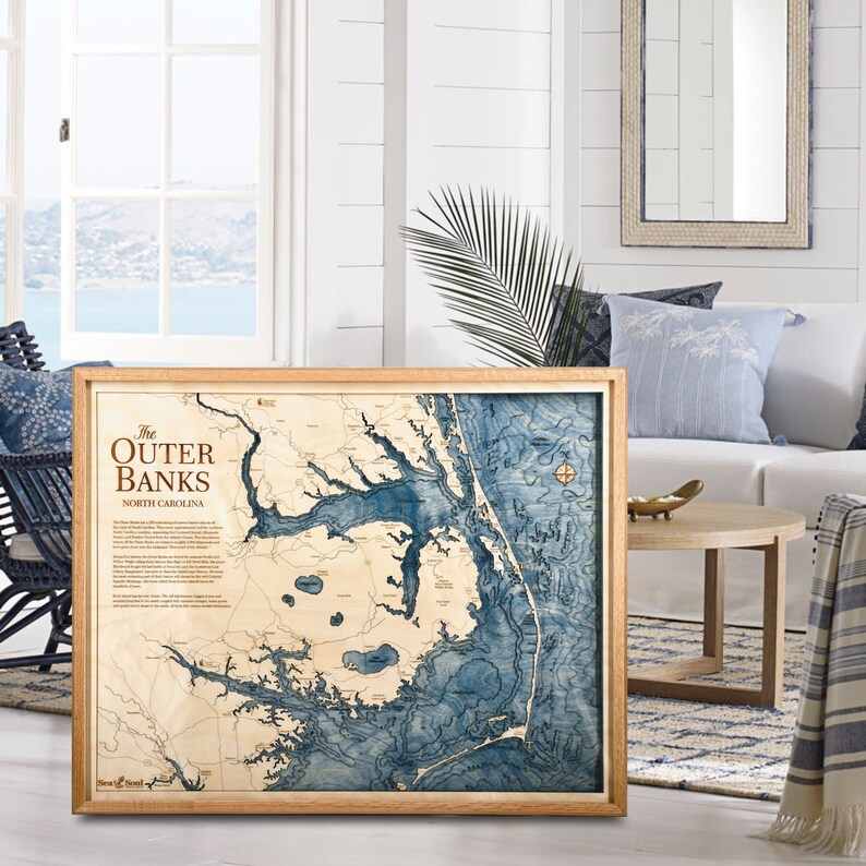 Outer Banks Nautical 3D Wood Map Wall Art, Coastal Décor Carved Wood ...