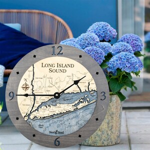 Long Island Sound 3D Nautical Map Wall Clock, Large Wall Clock, Coastal ...
