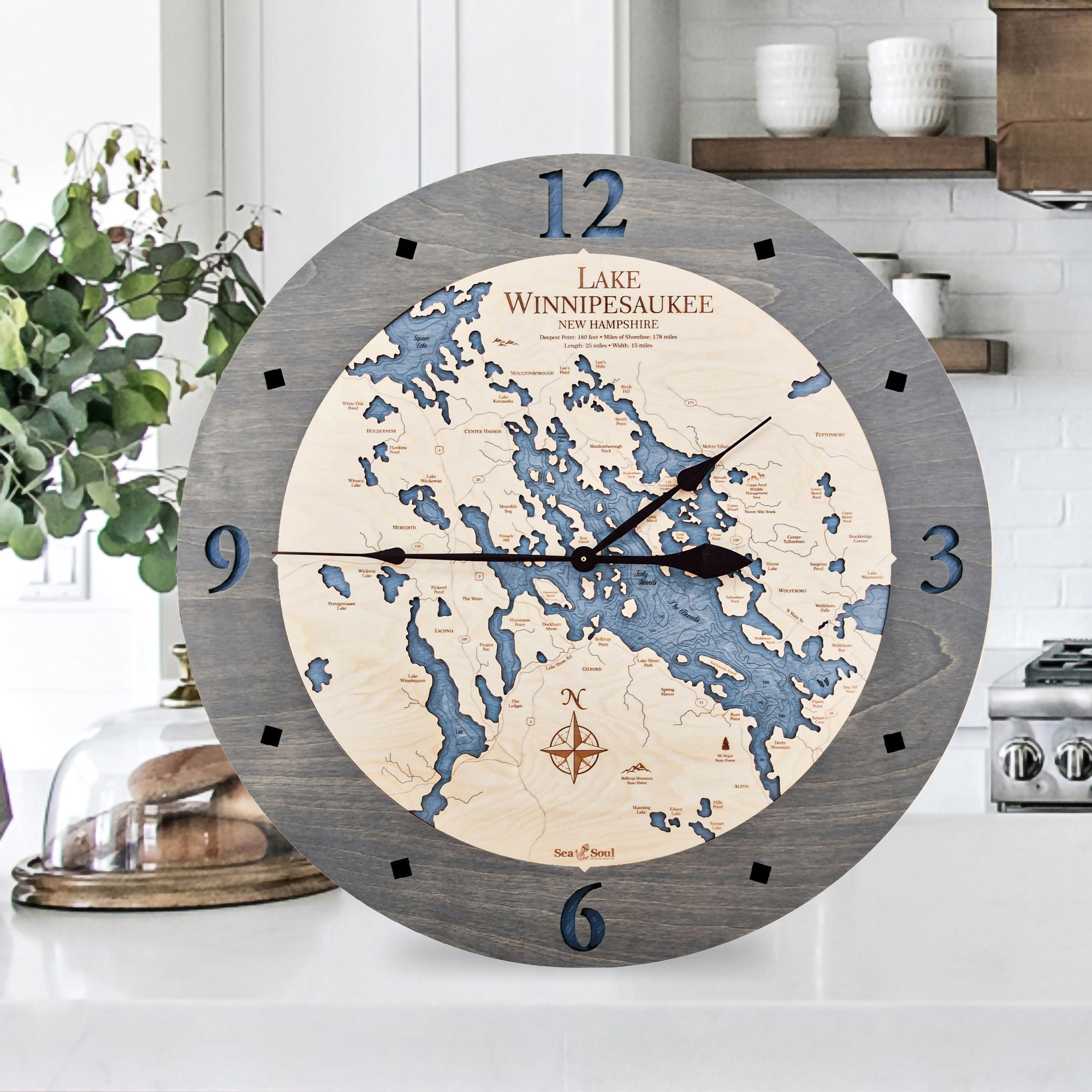 Lake Winnipesaukee 3D Wood Map Wall Clock, Nautical Décor Wall Clock ...