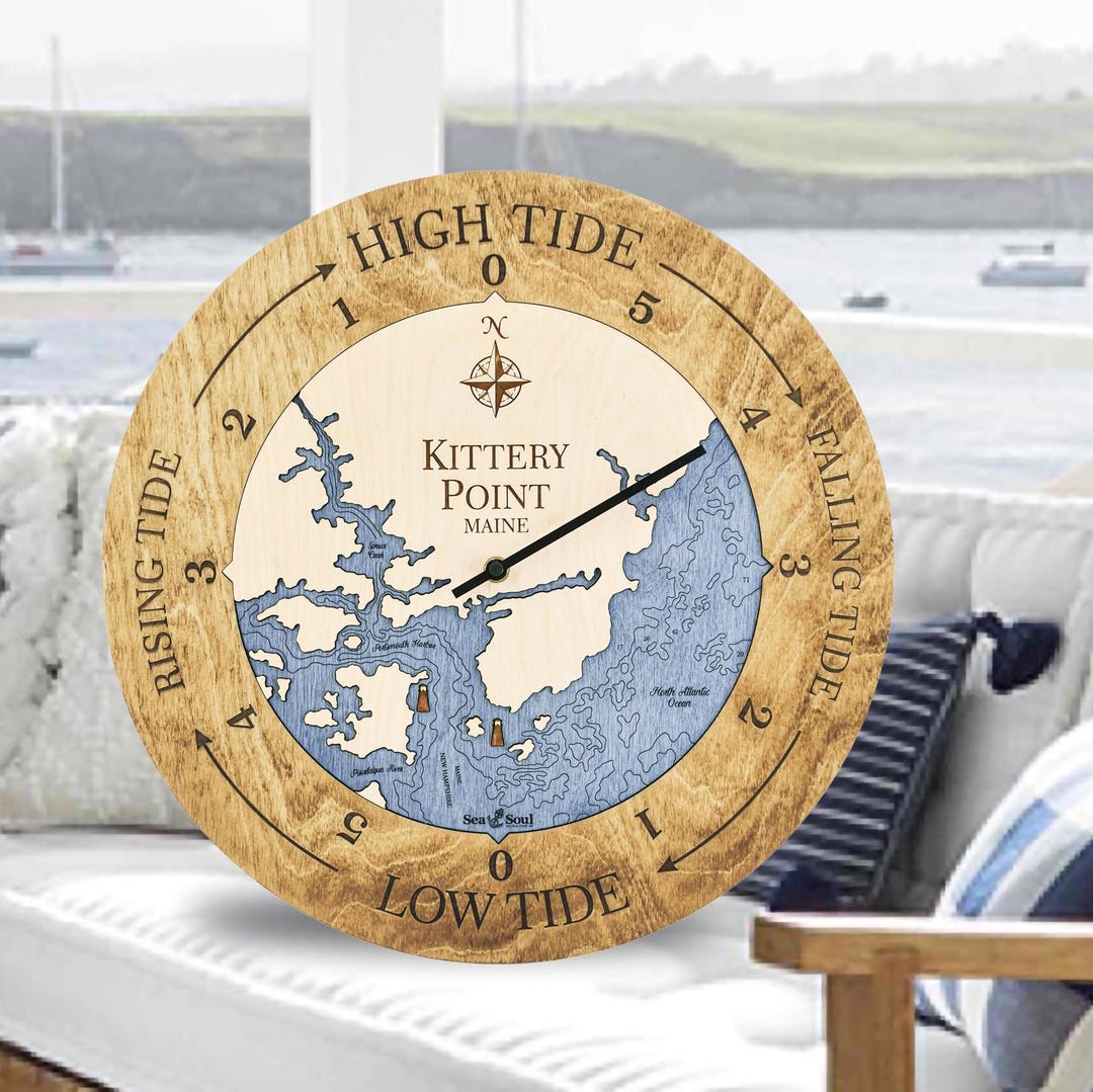 Maine Tide Clock, 3D Wood Map Nautical Tide Clock, Wells Harbor, Hills ...