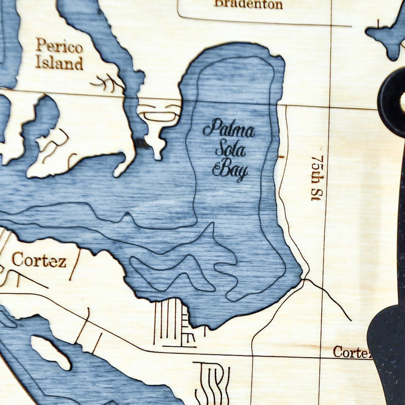 Manatee River 3D Wood Map Nautical Wall Clock, Bradenton Carved Water ...