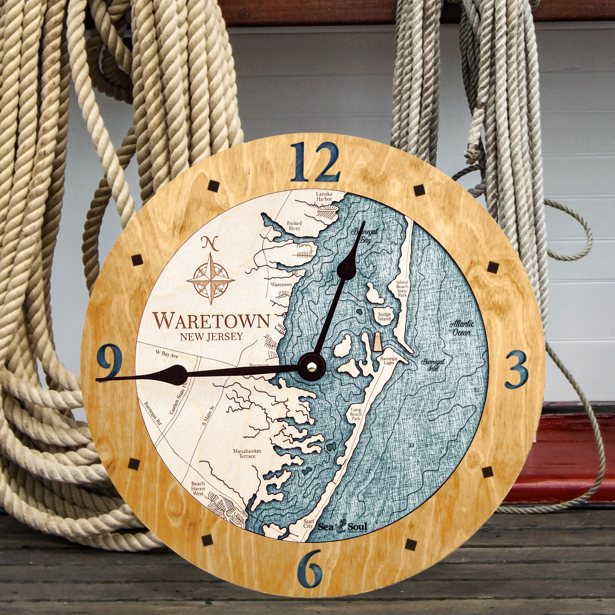 Jersey Shore Nautical Map Wall Clock, Home Gifts, Ocean City, Avalon ...