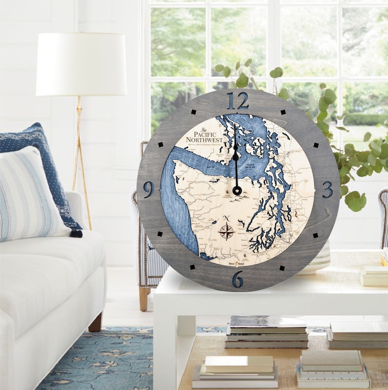 Pacific Northwest Nautical 3D Wood Map Wall Art, Salish Sea Carved Wall ...