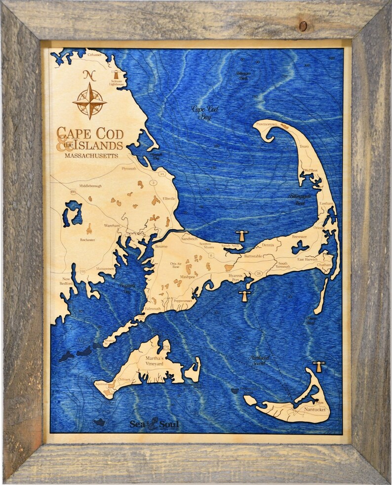 Cape Cod 13x16 Wall Art 3D Wood Map Nautical | Etsy
