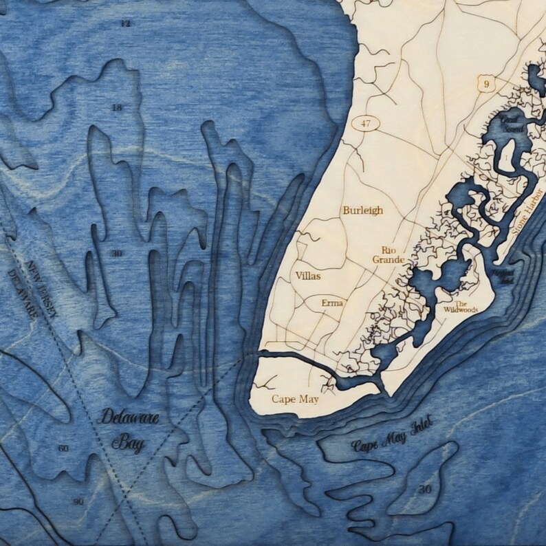 Cape May & South Jersey Shore Nautical 3D Wood Map Wall Art - Etsy