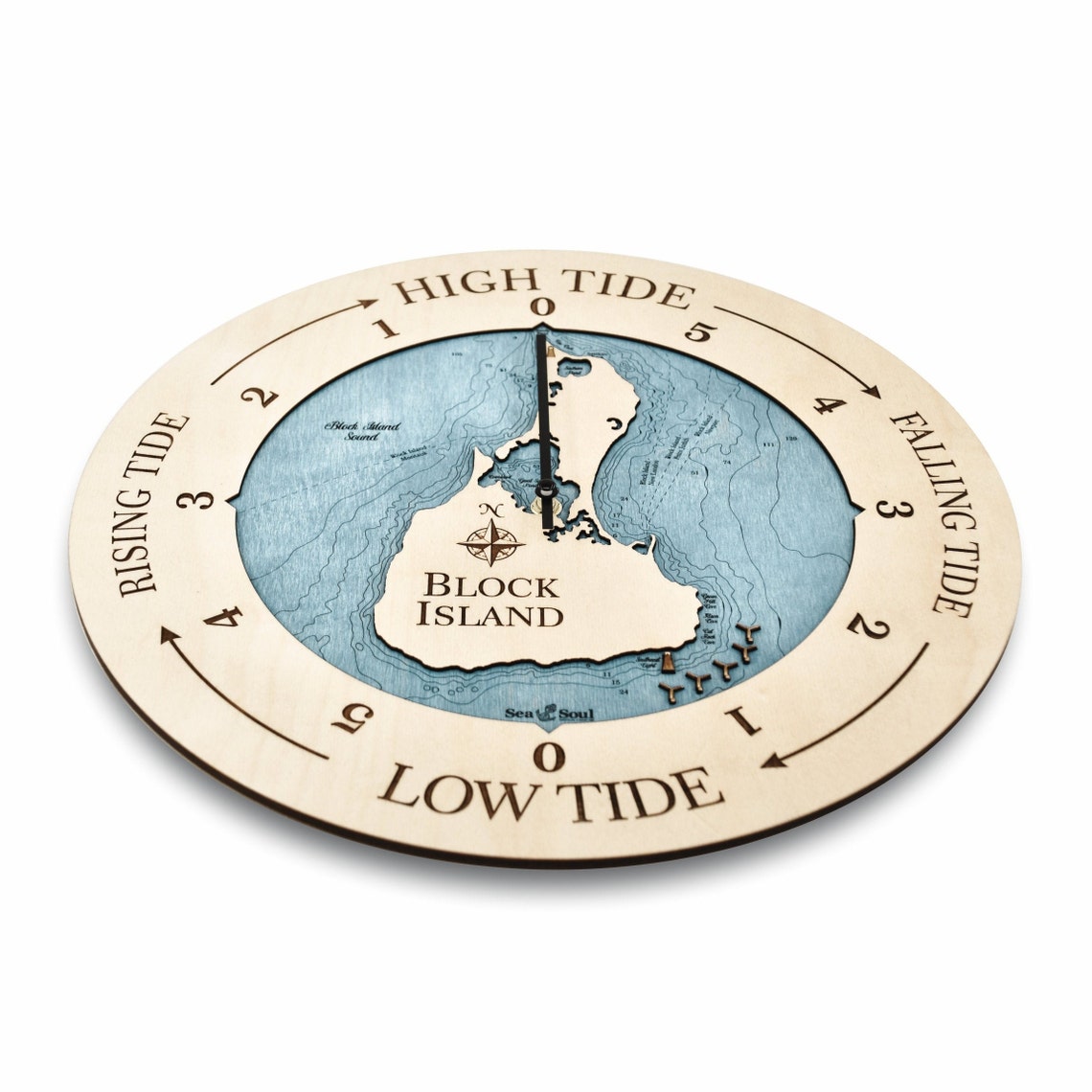 Block Island Nautical Chart High Tide Clock 3D Wood Map Tide - Etsy